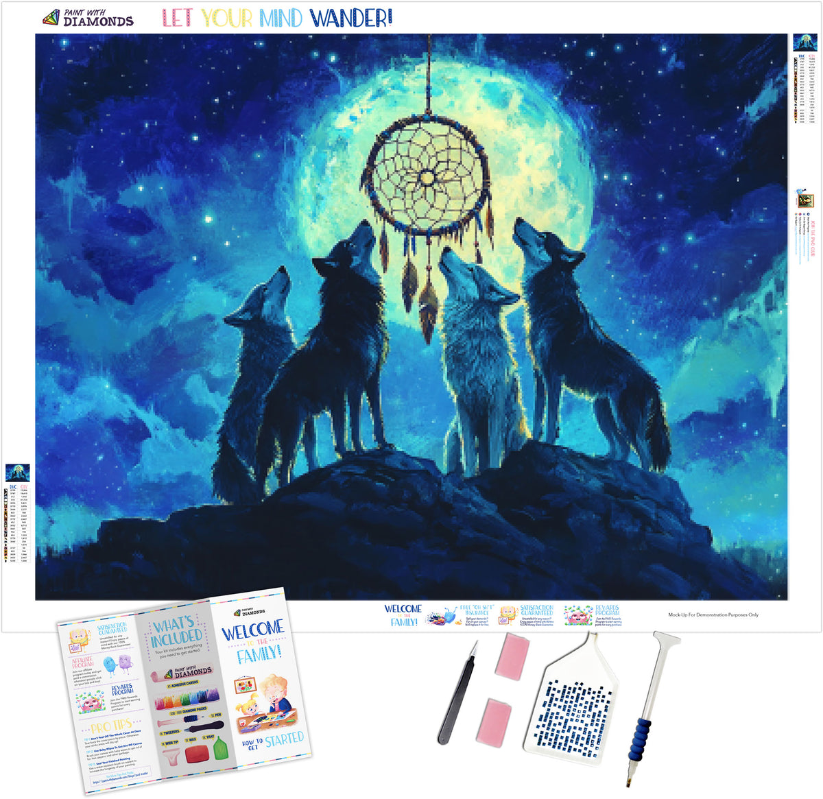 Moonlit Guardians Dreamcatcher with Three Wolves Official Diamond – Paint With Diamonds