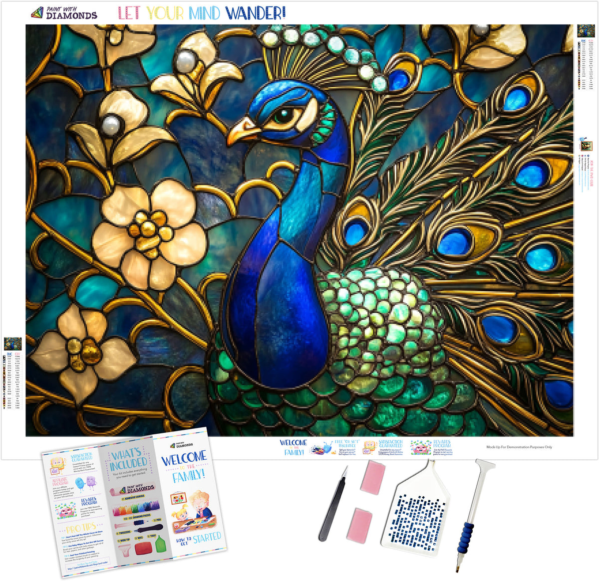 Peacock Stained Glass Masterpiece Official Diamond Painting Kit | – Paint With Diamonds