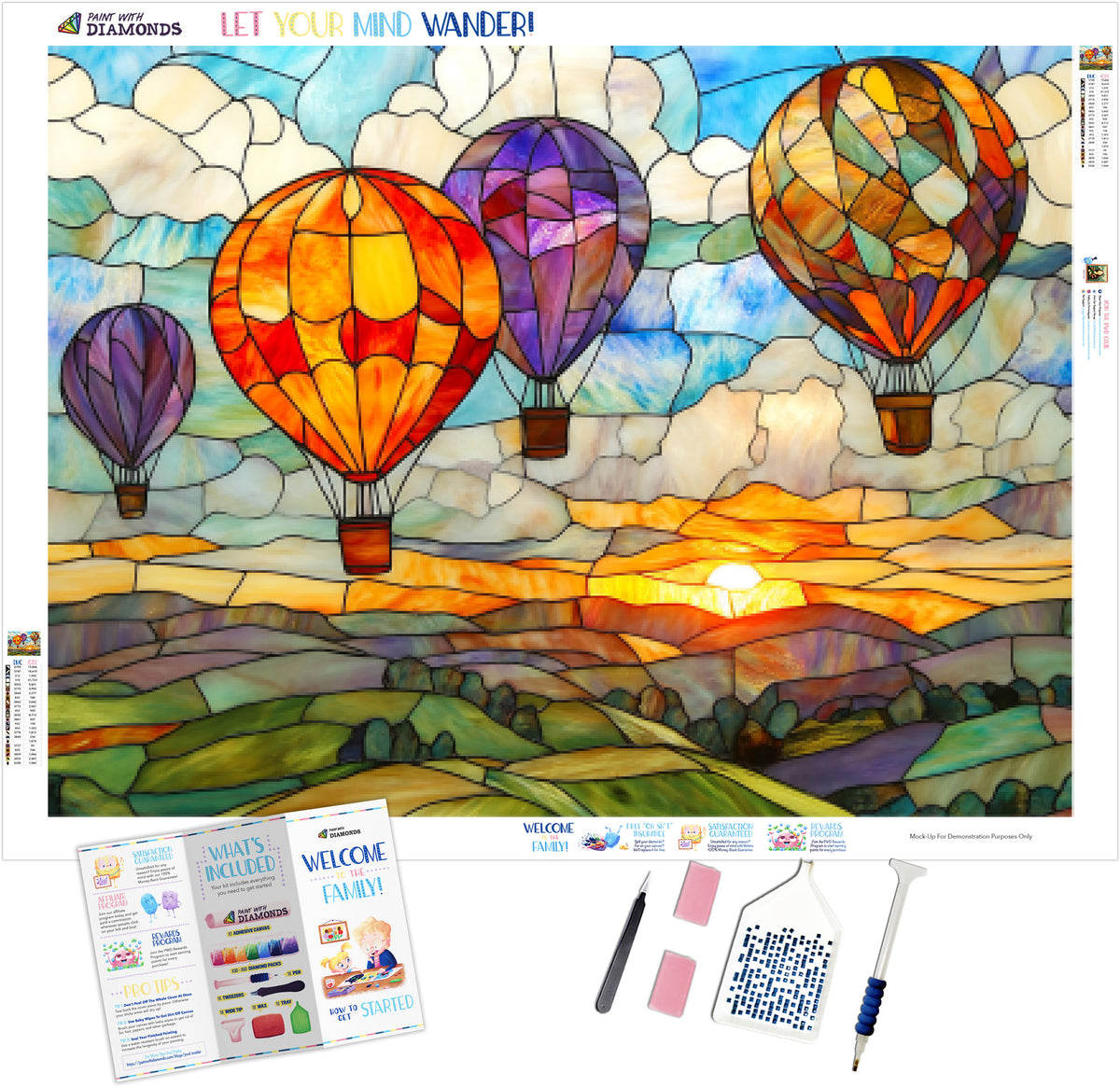 Whimsical Rainbow Hot Air Balloons Official Diamond Painting Kit ...