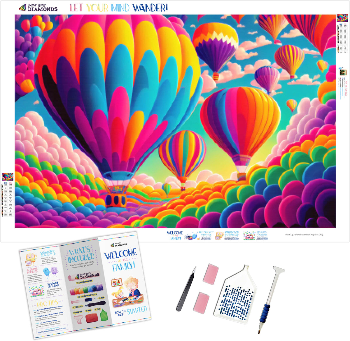 Rainbow Hot Air Balloons Official Diamond Painting Kit | Diamond Art ...