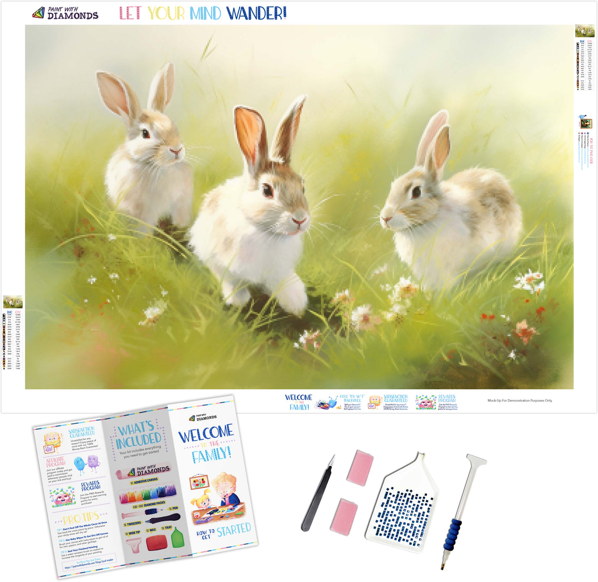 Adorable Rabbits In Meadow Official Diamond Painting Kit | Diamond Art ...