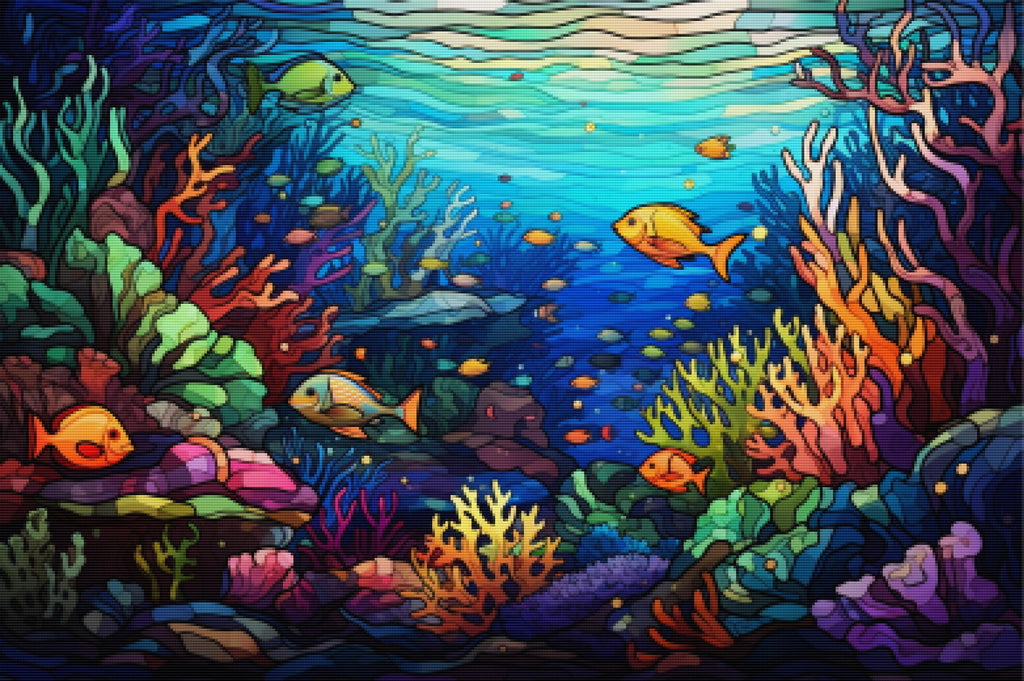 Aquatic Mosaic Stained Glass Diamond Painting Kit Paint With Diamonds