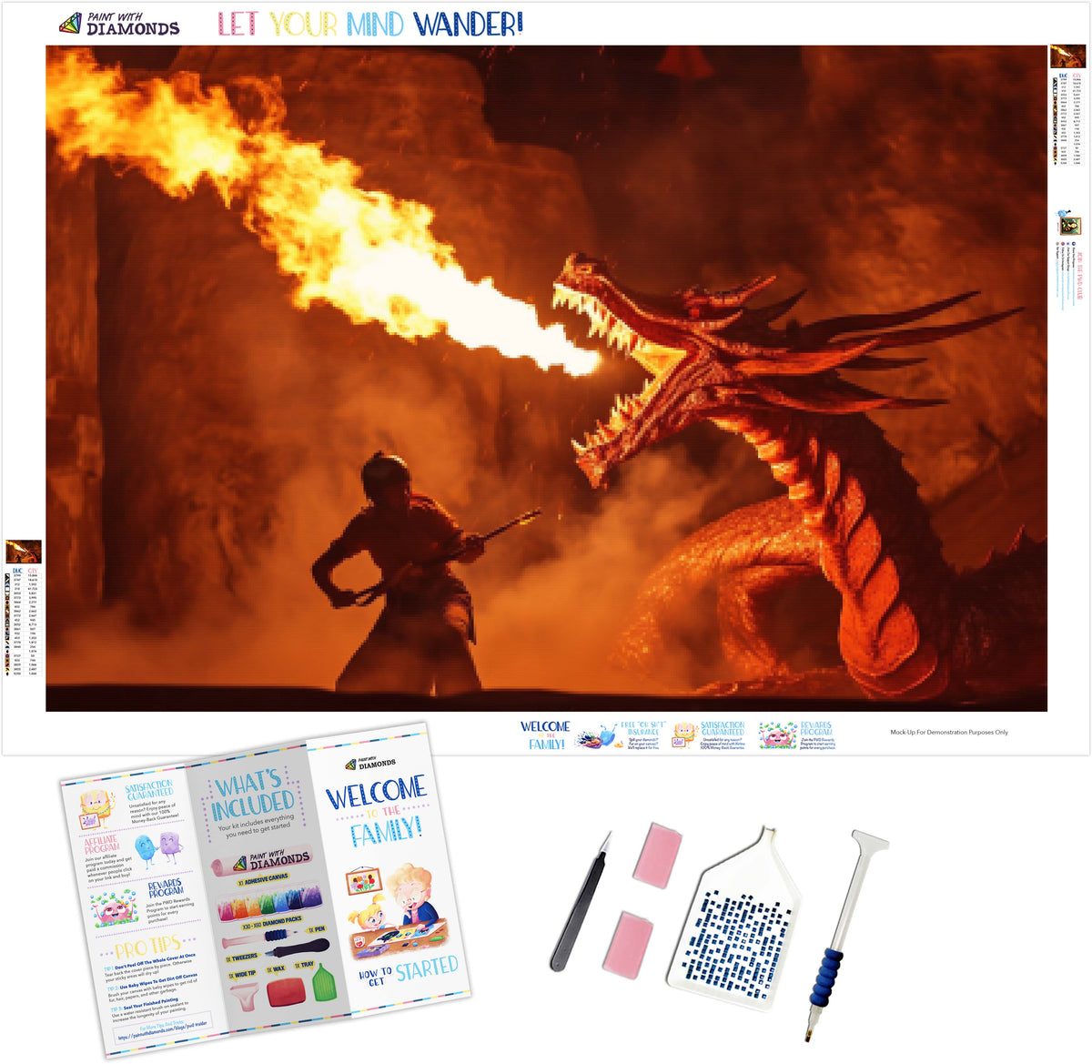 Battling Fire-Breathing Dragon Official Diamond Painting Kit | Diamond ...