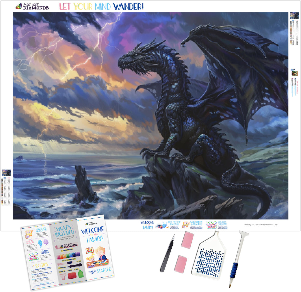 Black Dragon With Iridescent Scales Official Diamond Painting Kit ...