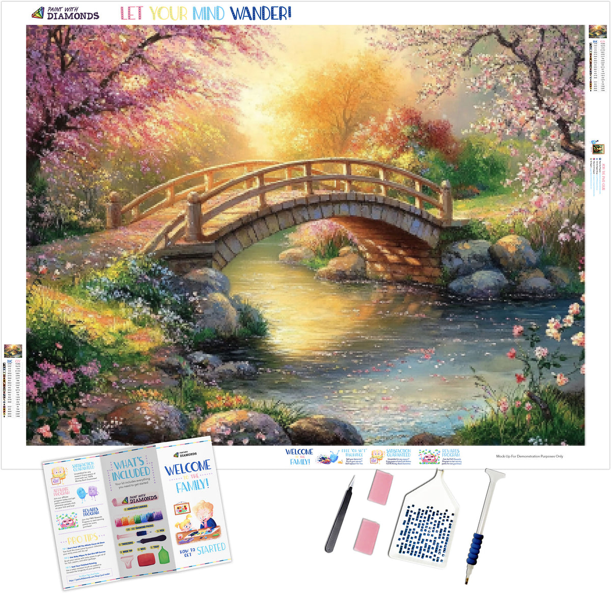 Blossoming Bridge Over Tranquil Waters Official Diamond Painting Kit ...