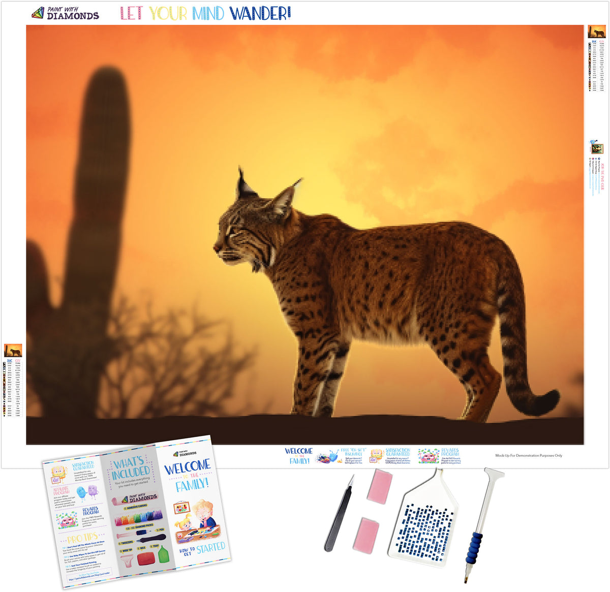 Bobcat in the Desert at Sunset Official Diamond Painting Kit | Diamond ...