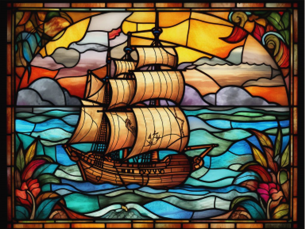 Caribbean Pirate Ship Adventure Stained Glass Official Diamond – Paint ...