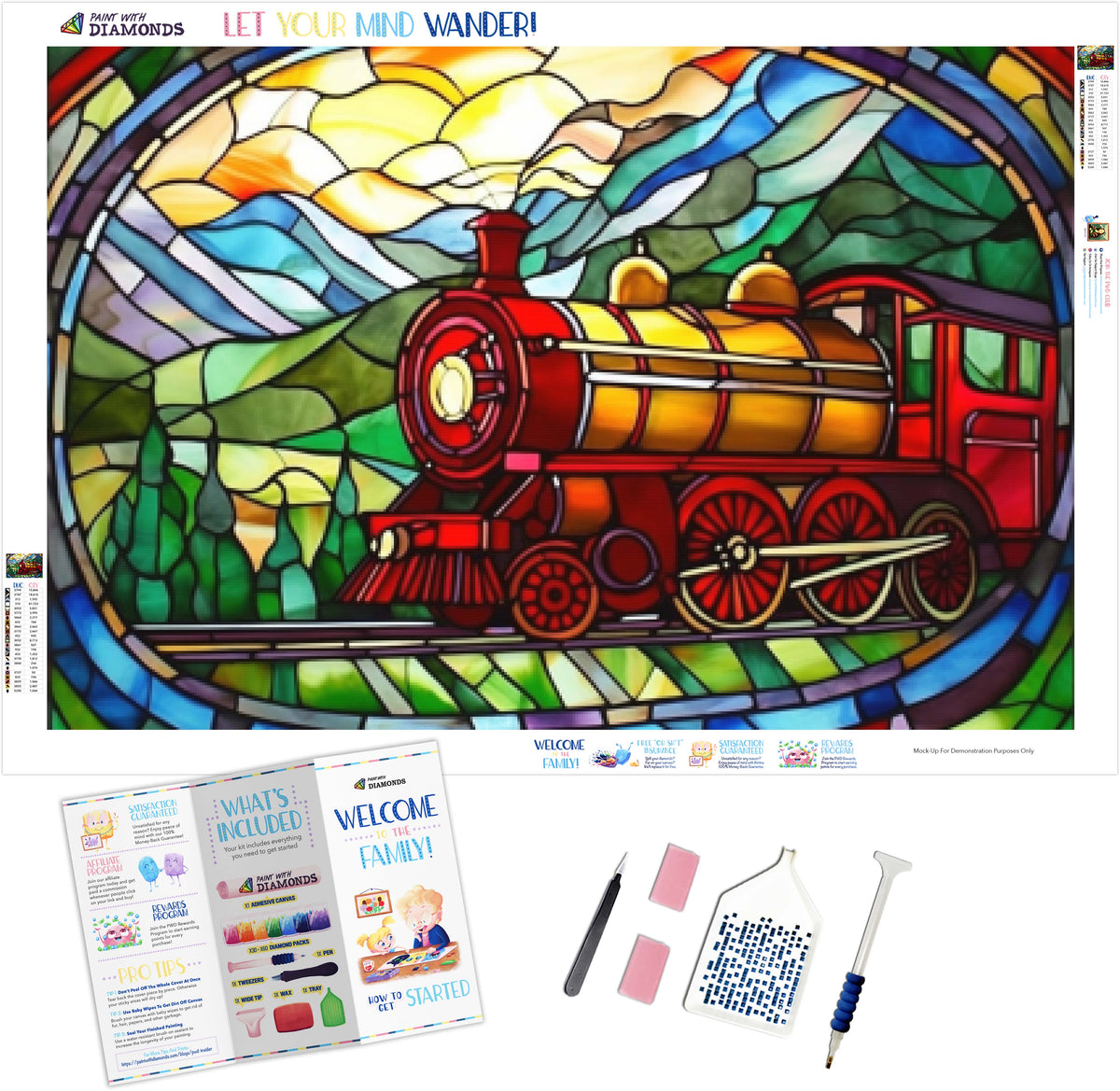 Chugging Along Stained Glass Diamond Painting Kit Paint With Diamonds