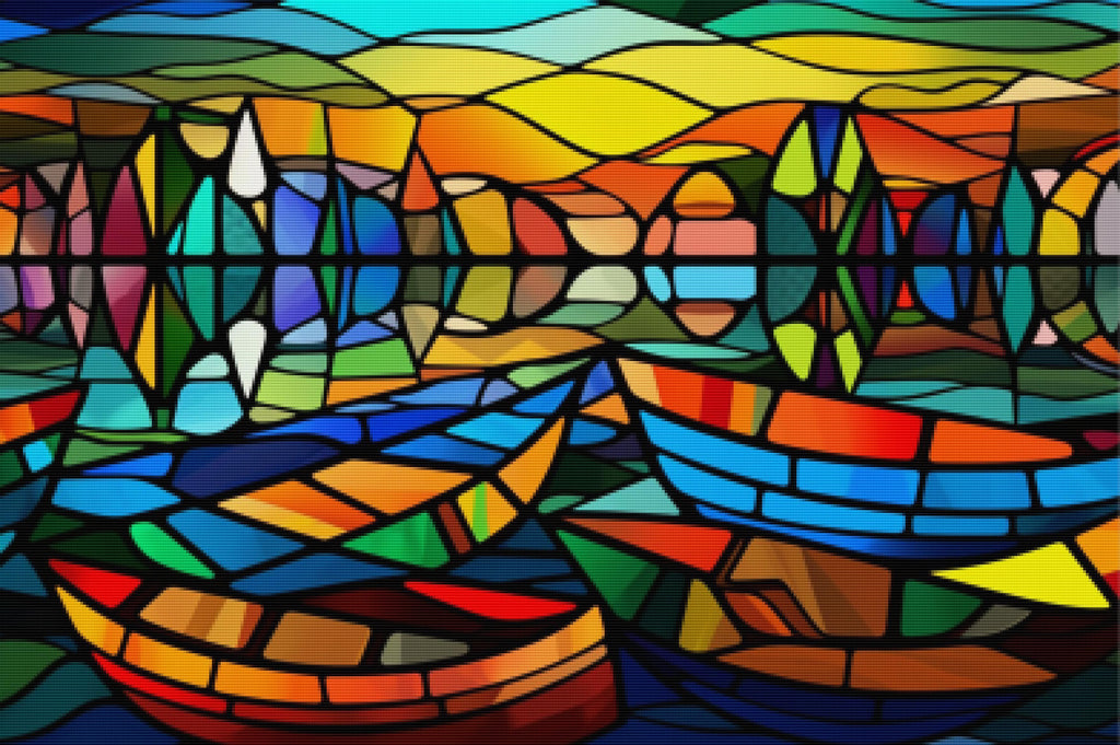 Colorful Boats Stained Glass Official Diamond Painting Kit | Diamond ...