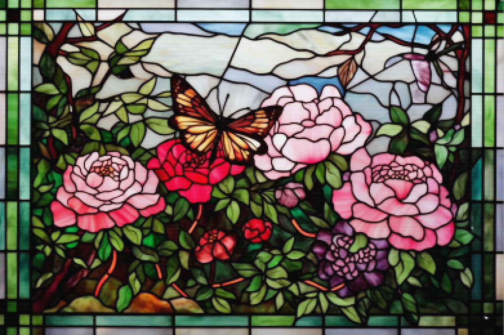 Colorful Butterfly Garden Stained Glass Official Diamond Painting Kit ...