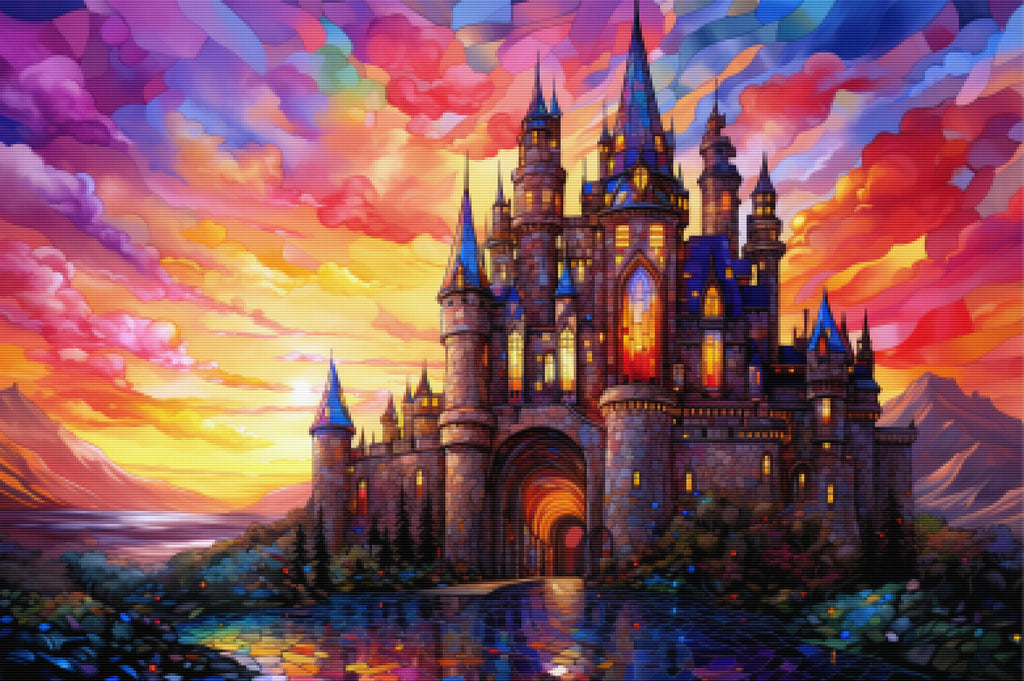 Colorful Majestic Castle At Sunset Diamond Painting Kit Paint With ...