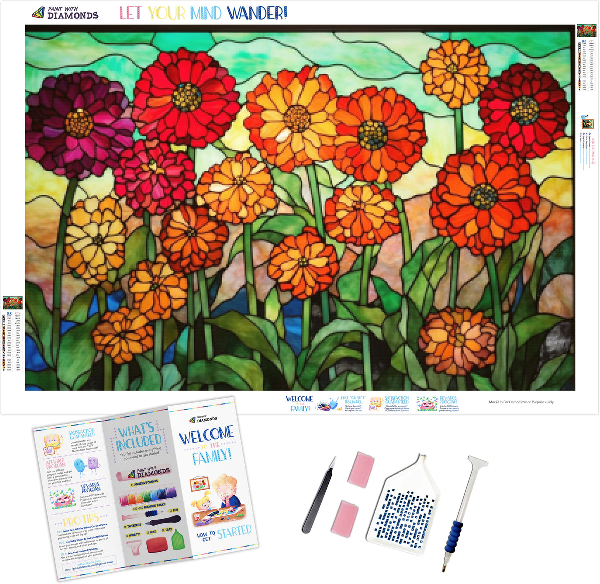 Colorful Marigolds Stained Glass Official Diamond Painting Kit ...
