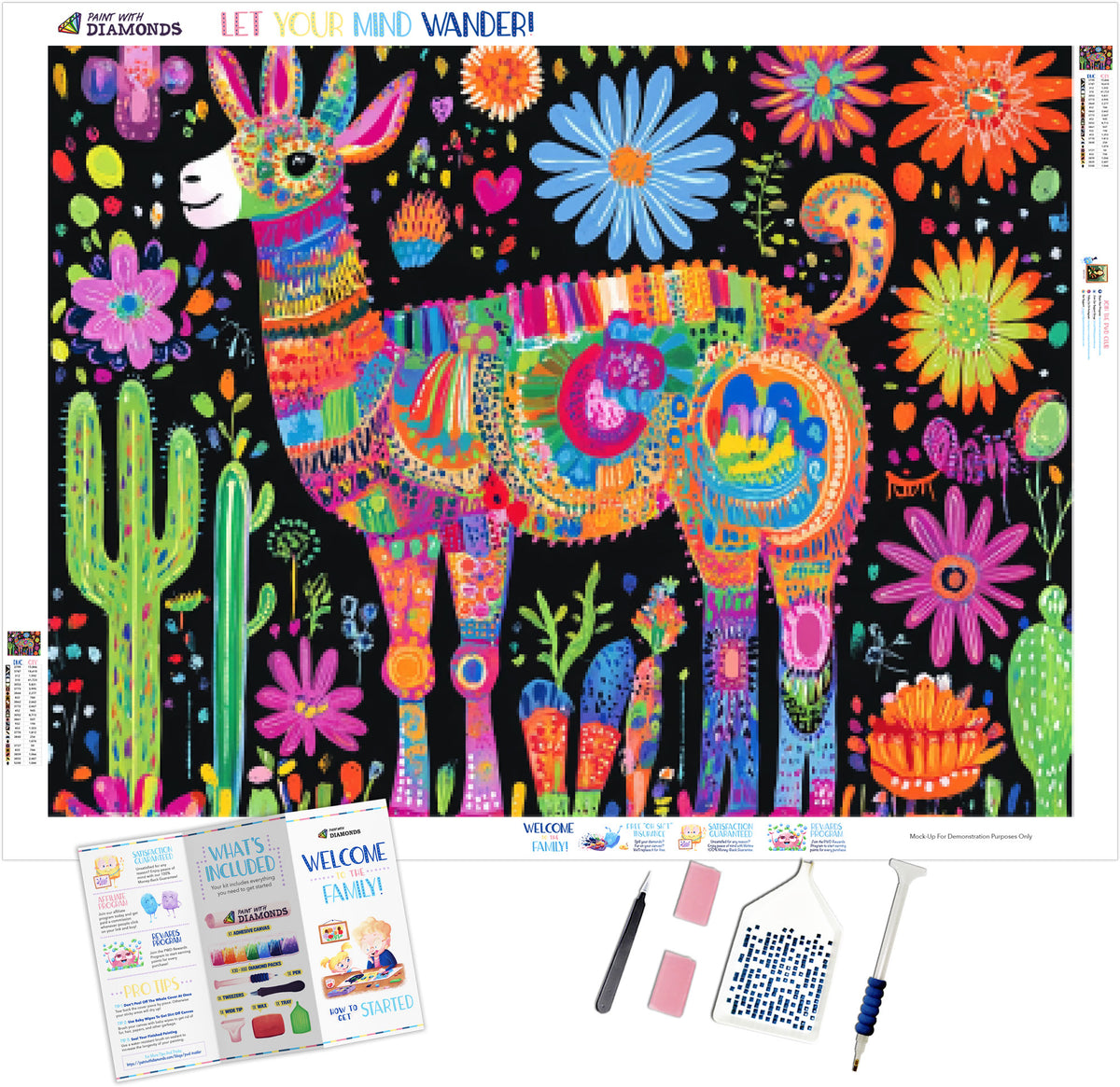 Colorful Mexican Folk Art Llama – Paint With Diamonds