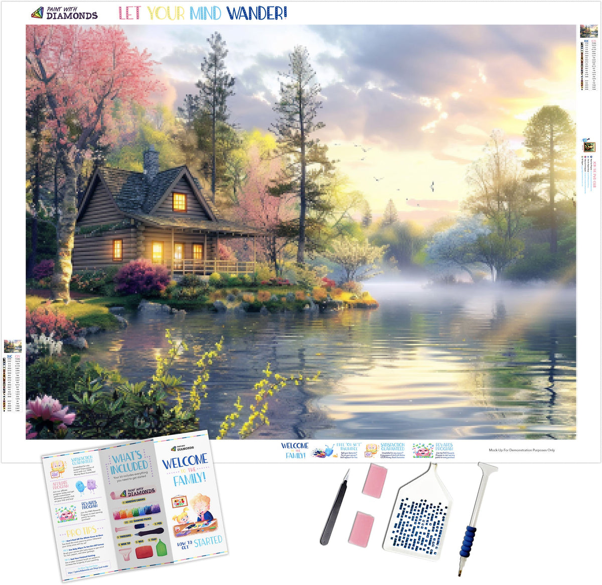Cozy Cabin Beside A Still Lake Official Diamond Painting Kit | Diamond ...