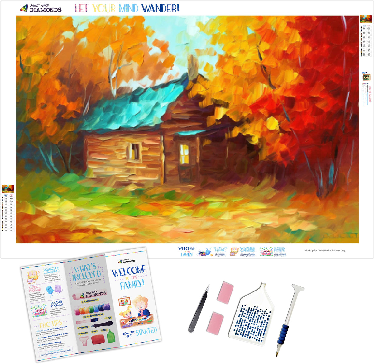 Cozy Cabin Colorful Leaves Diamond Painting Kit Paint With Diamonds