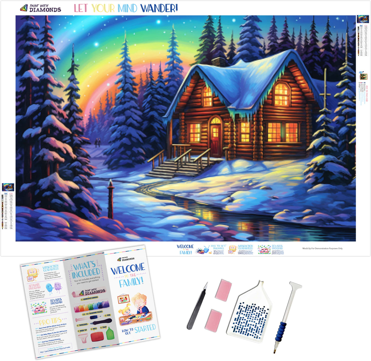 Dancing Northern Lights Cozy Cabin Diamond Painting Kit Paint With ...