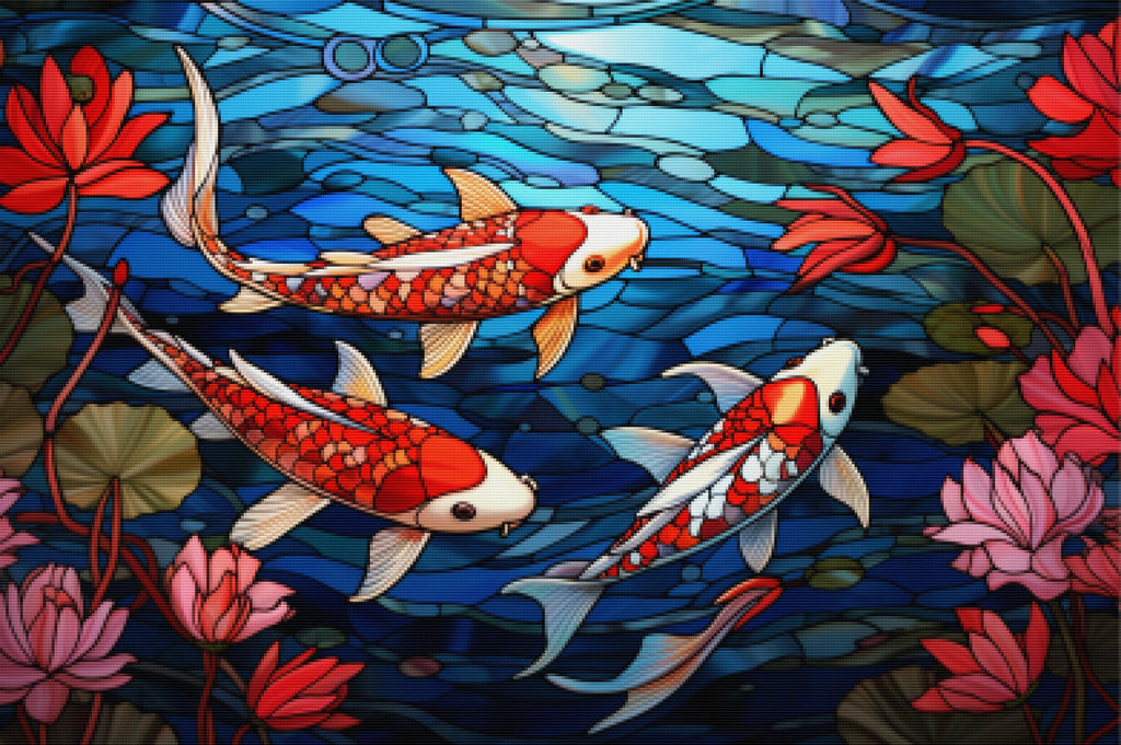 Deep Azure Koi Pond Stained Glass Diamond Painting Kit Paint With ...