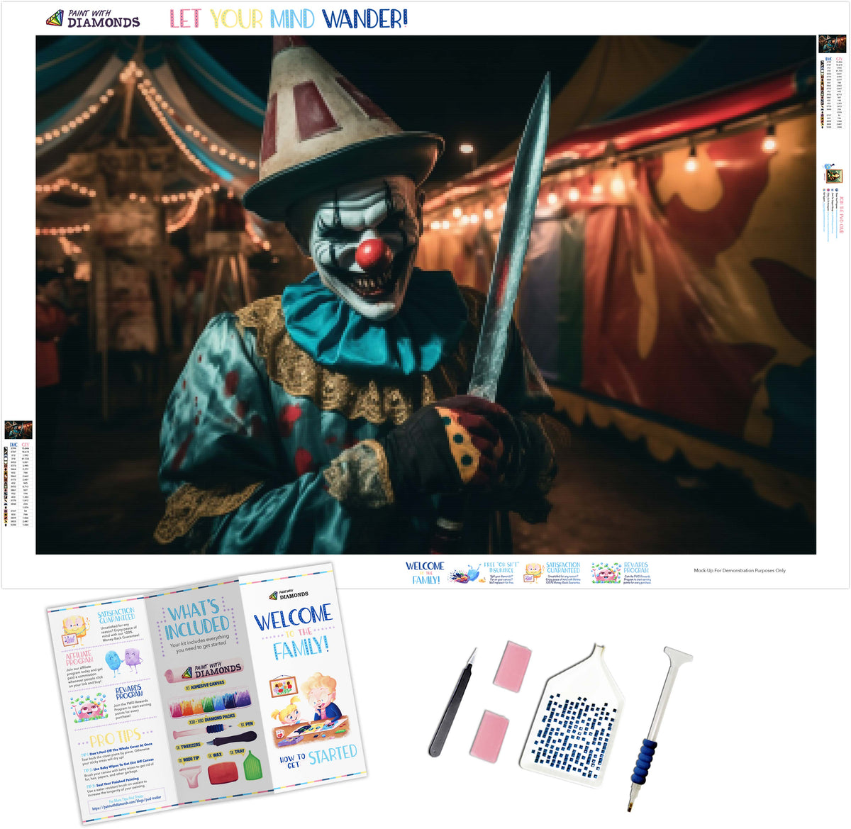 Deranged Clown Holding Knife Official Diamond Painting Kit | Diamond ...