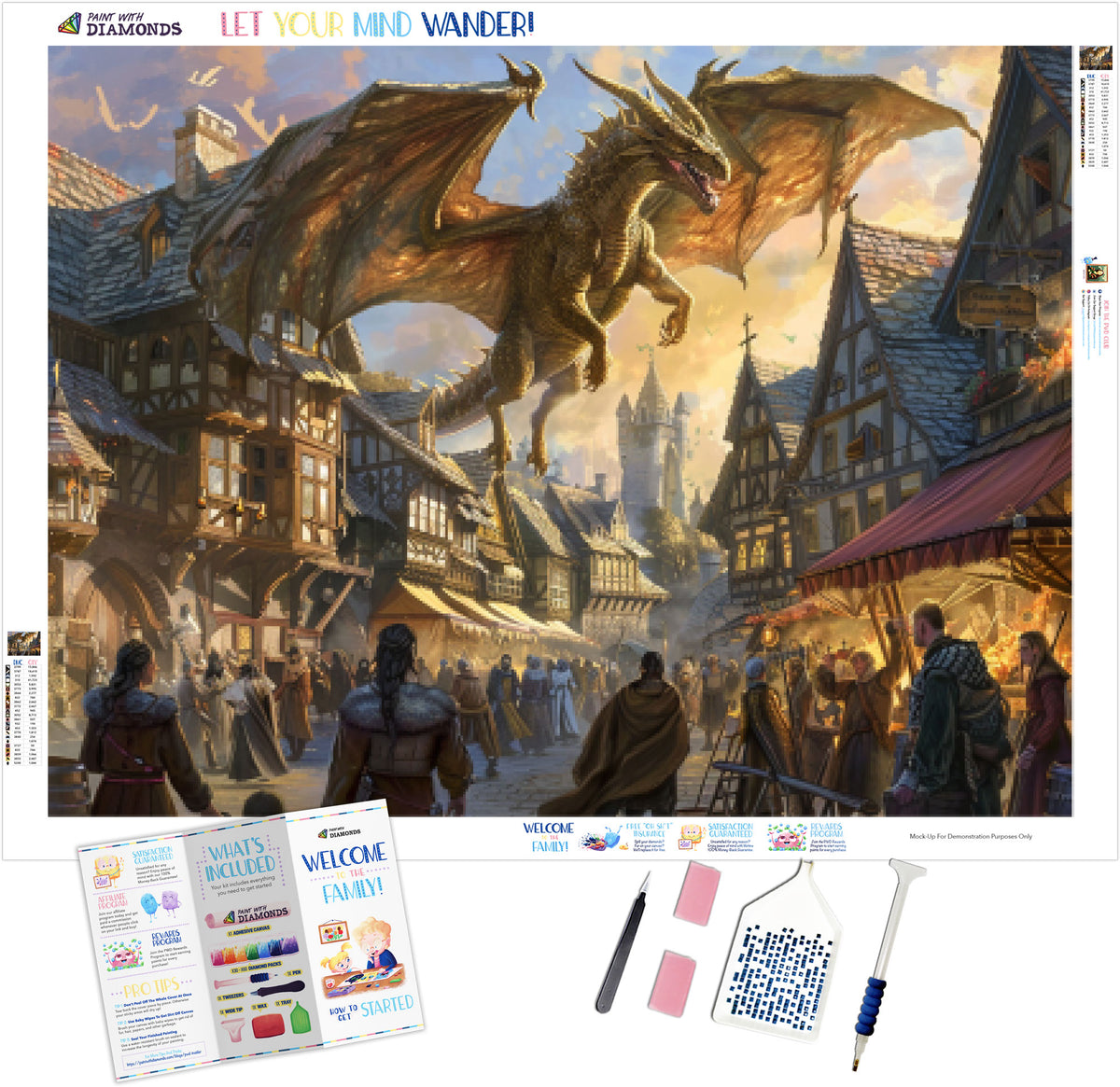 Dragon With Metallic Golden Scales Official Diamond Painting Kit ...