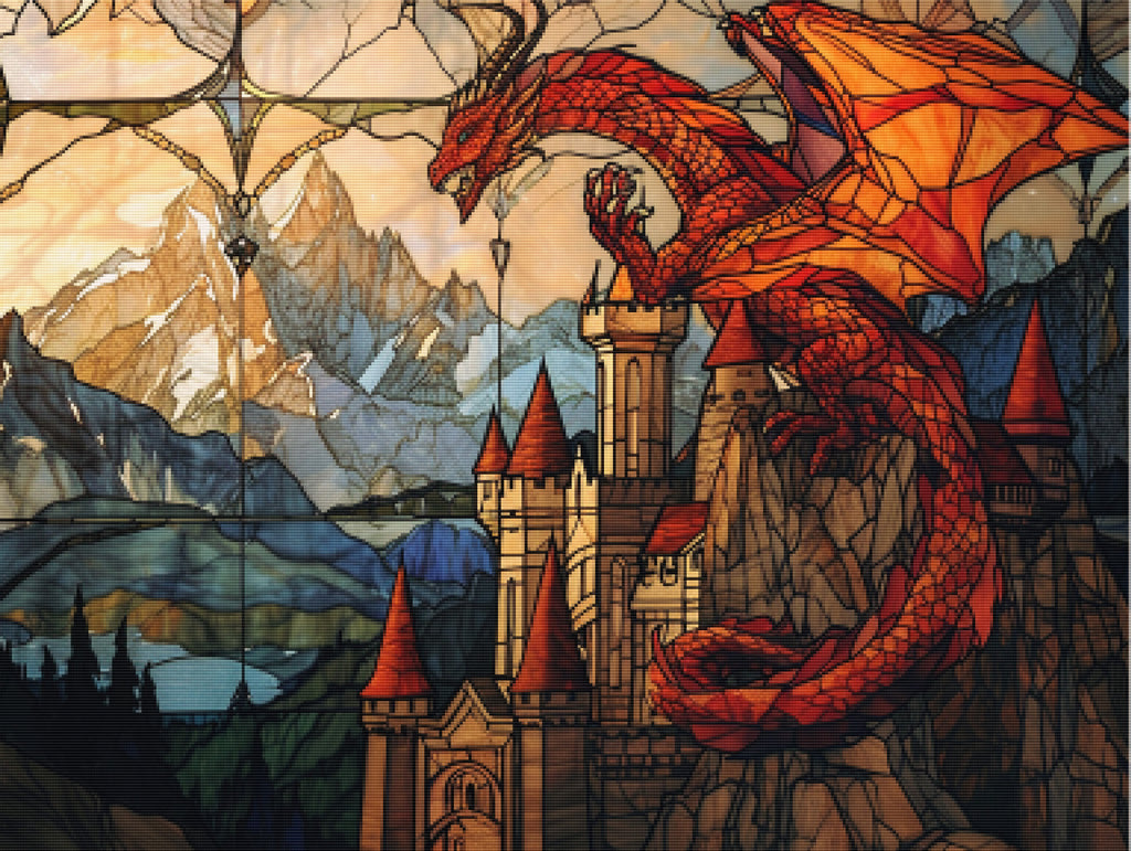 Dragon and Castle Stained Glass Official Diamond Painting Kit | – Paint ...
