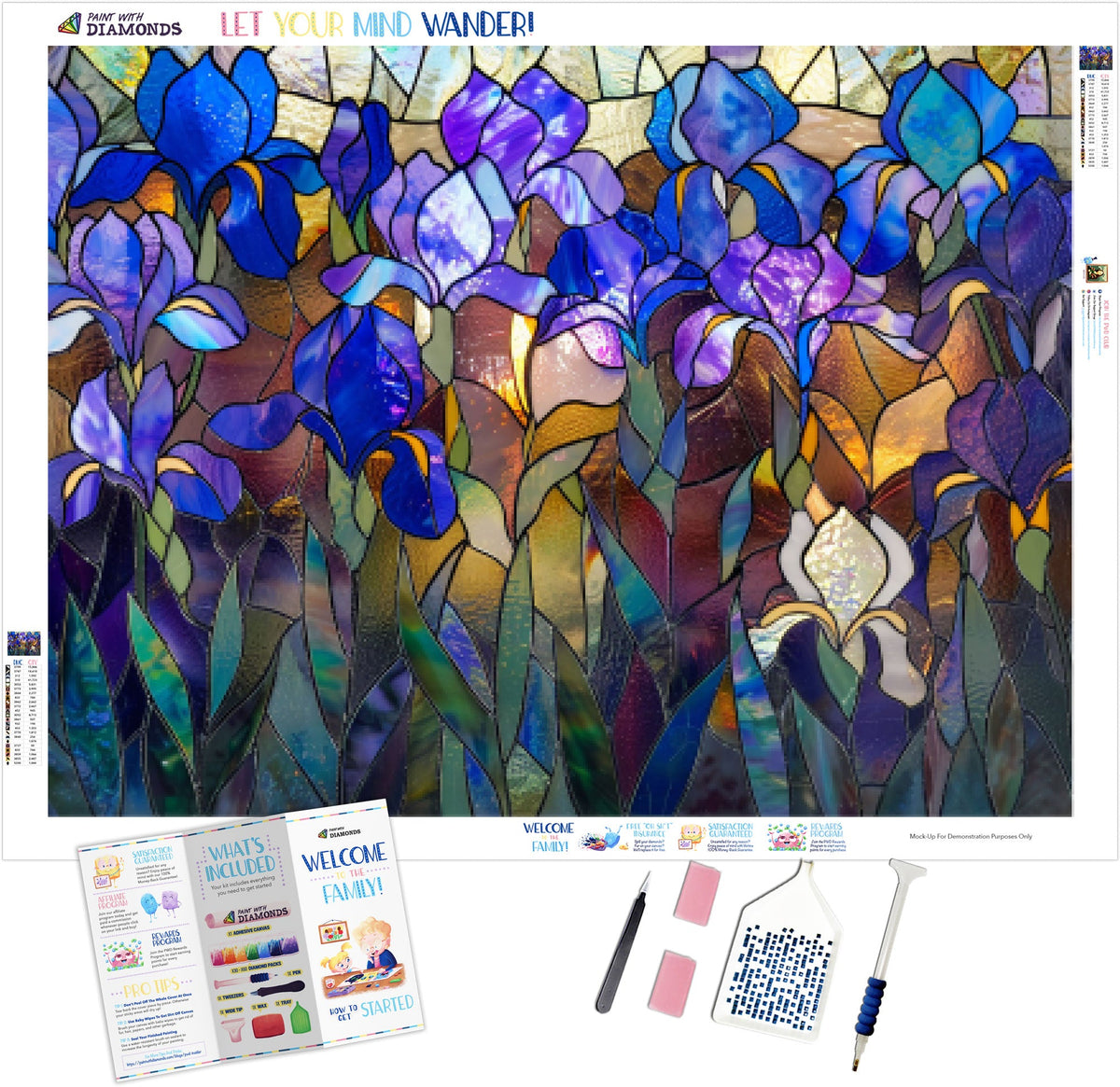 Field Of Irises Stained Glass Official Diamond Painting Kit | Diamond ...