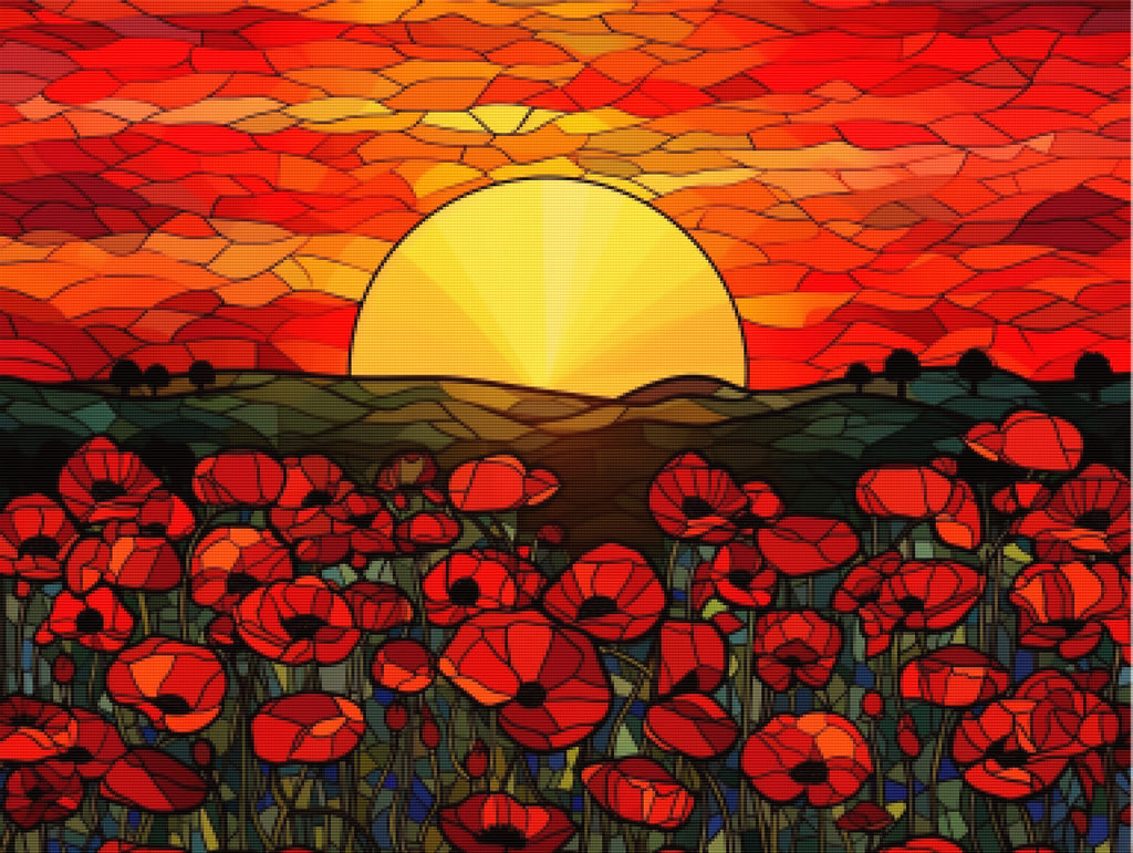 Field of Poppies at Sunset Stained Glass Official Diamond Painting Kit ...