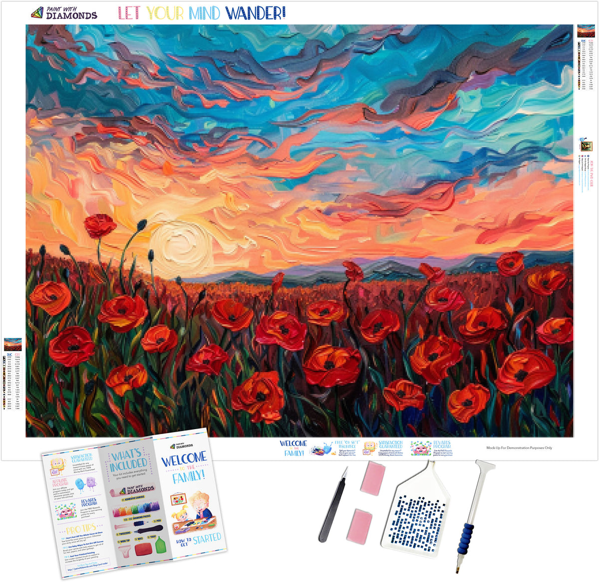 Fiery Red Poppy Fields At Sunset Official Diamond Painting Kit ...