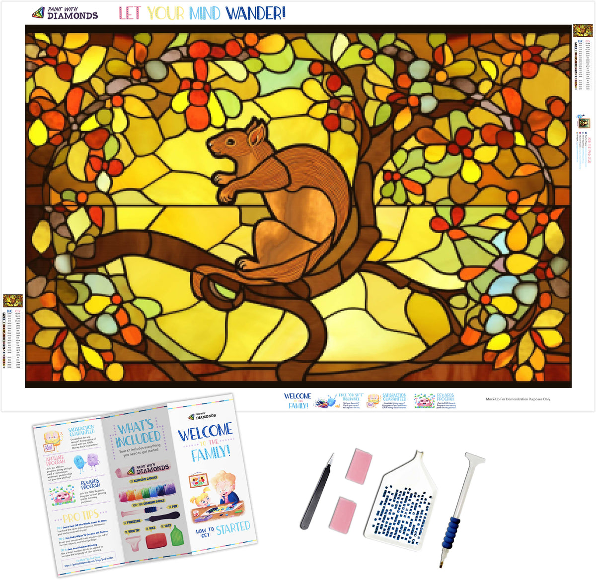 Gathering Acorns Stained Glass Official Diamond Painting Kit | Diamond ...