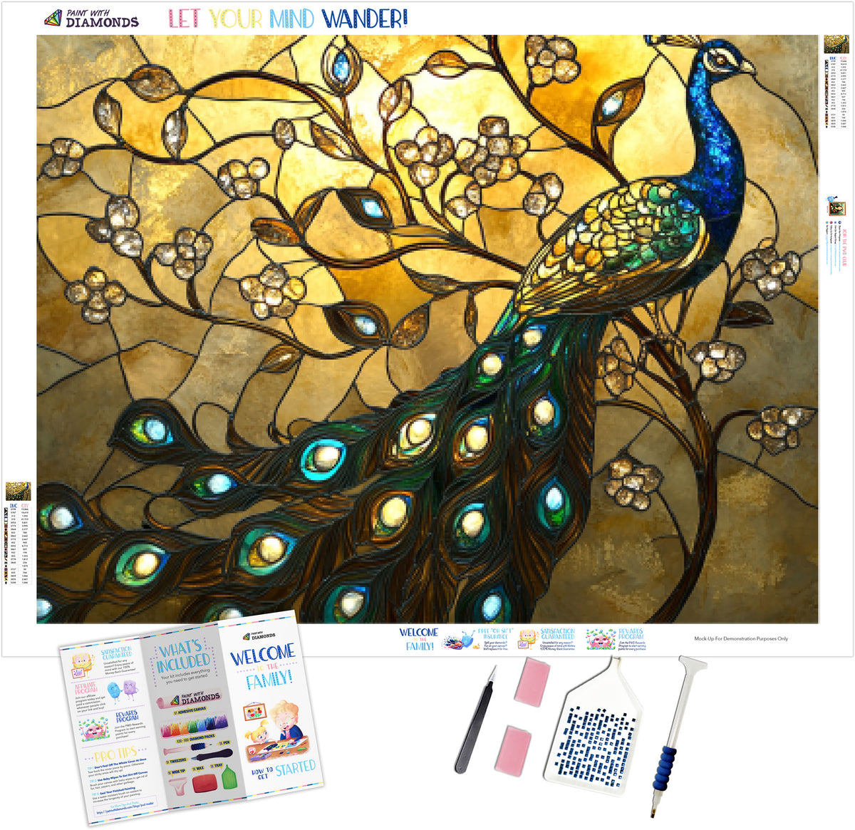 Gilded Peacock and Blooming Vines Official Diamond Painting Kit ...