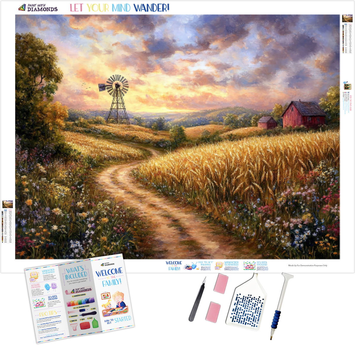 Golden Fields and a Lonely Windmill Official Diamond Painting Kit ...