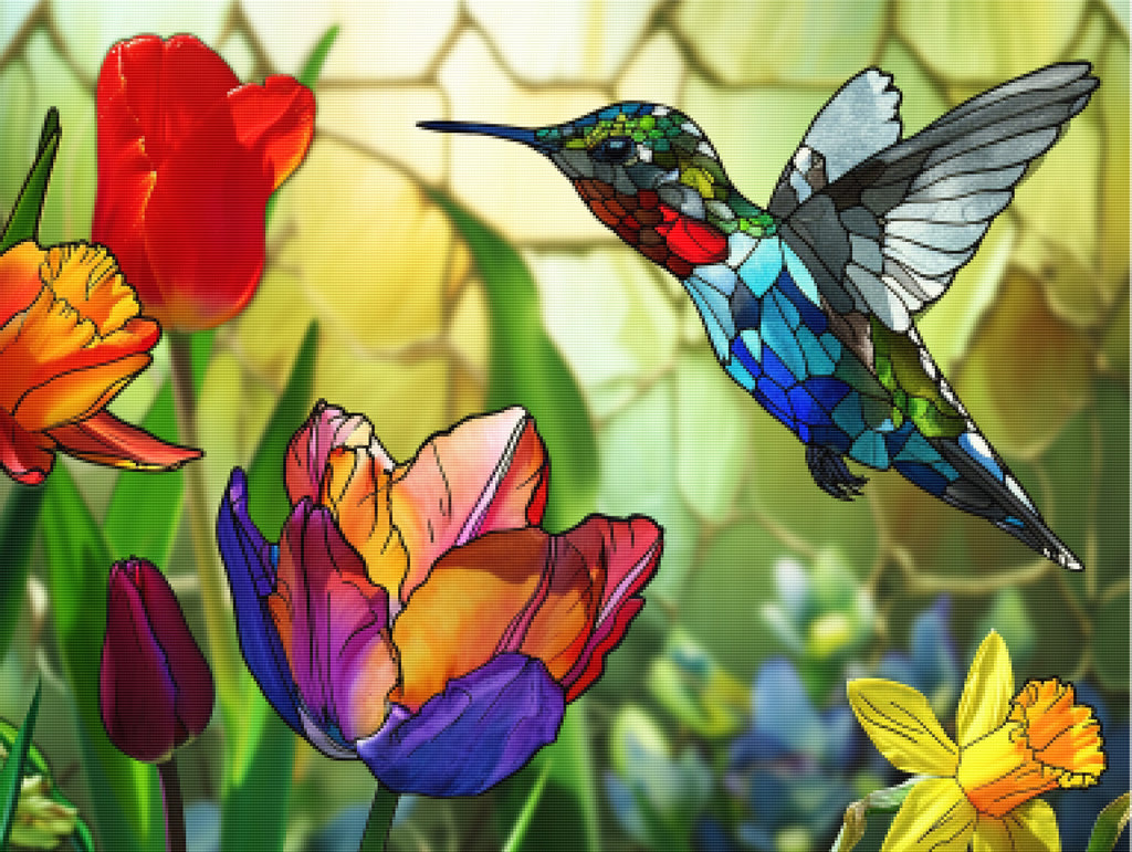 Hummingbirds and Spring Flowers Stained Glass Official Diamond – Paint ...