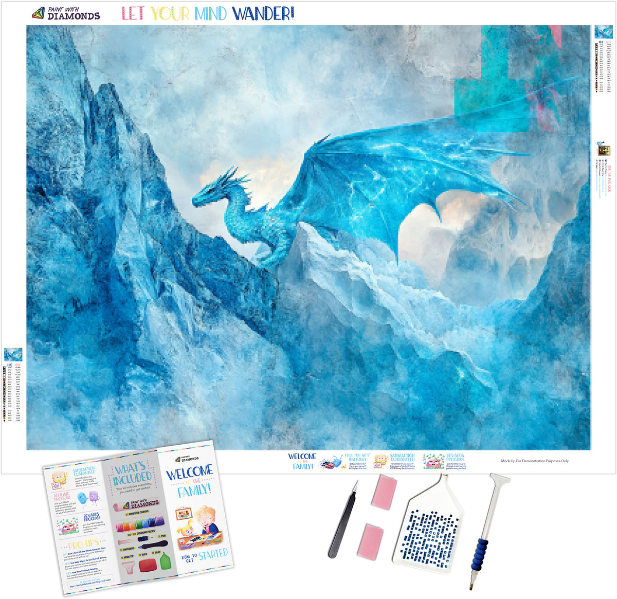 Ice Dragon Awakens in the Frosted Peaks Official Diamond Painting Kit ...