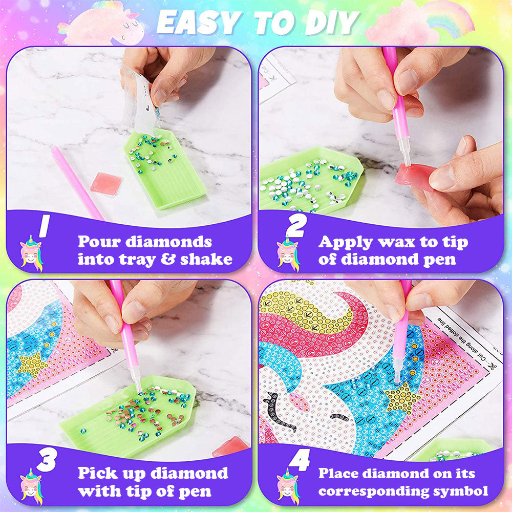 Cute White Unicorn Diamond Painting Kit For Kids | Crystal Rhinestone ...