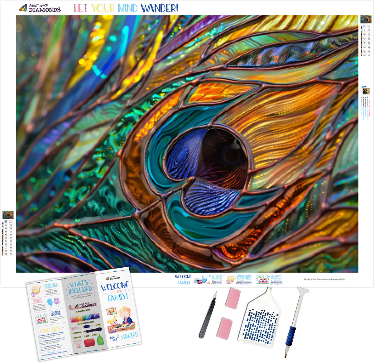 Large Detailed Peacock Feather Official Diamond Painting Kit | Diamond ...