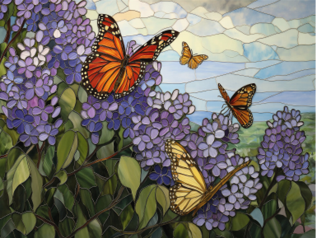 Lilac and Butterflies Stained Glass Official Diamond Painting Kit ...