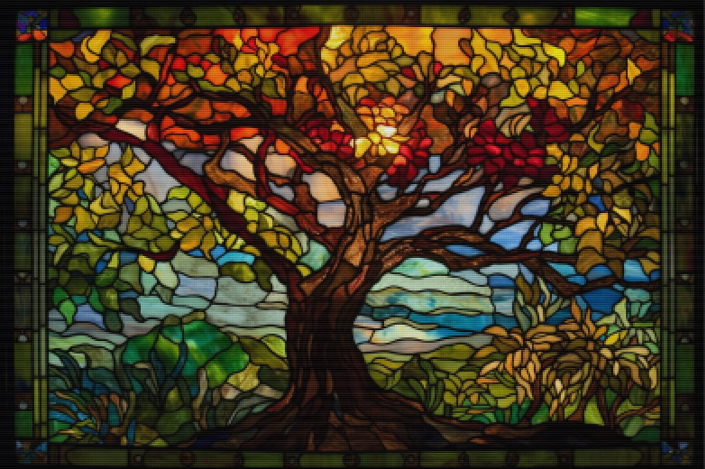 Majestic Oak Tree Stained Glass Official Diamond Painting Kit | Diamond ...