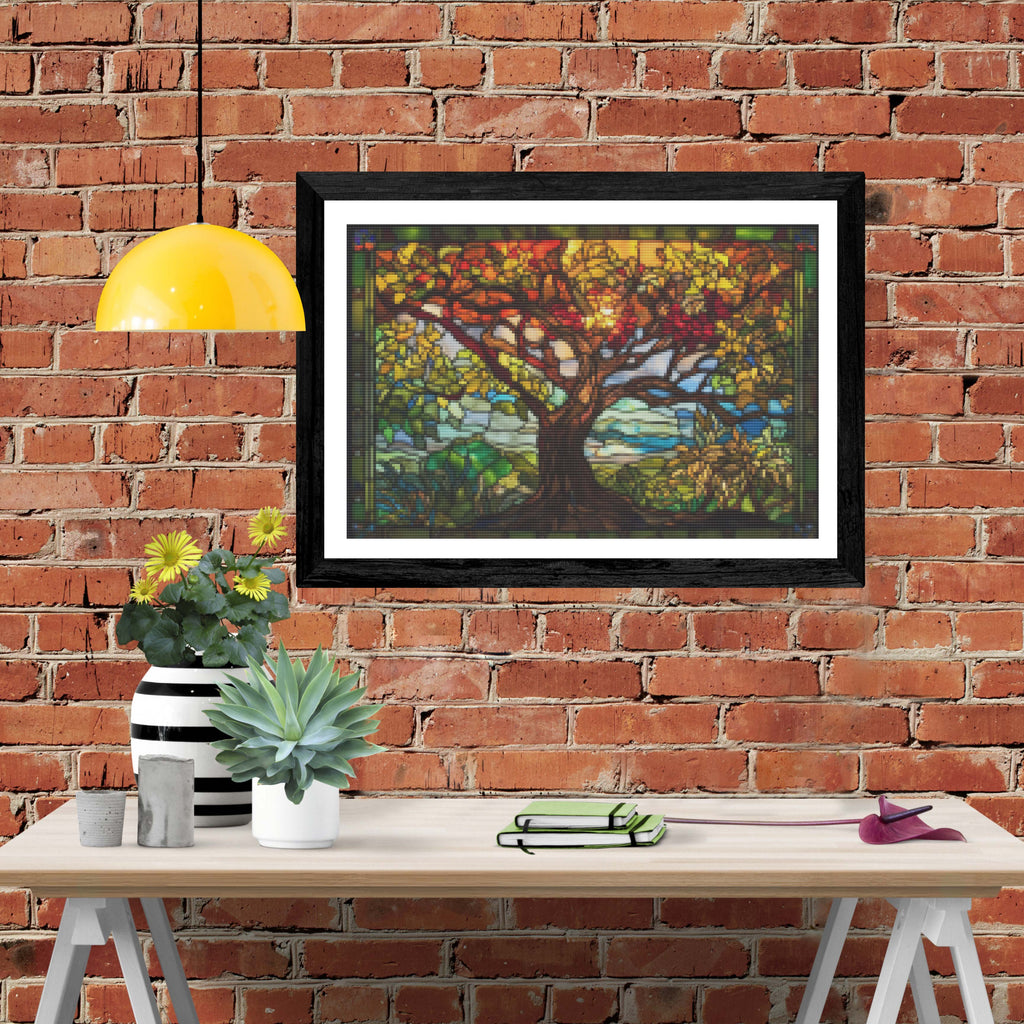Majestic Oak Tree Stained Glass Official Diamond Painting Kit | Diamond ...