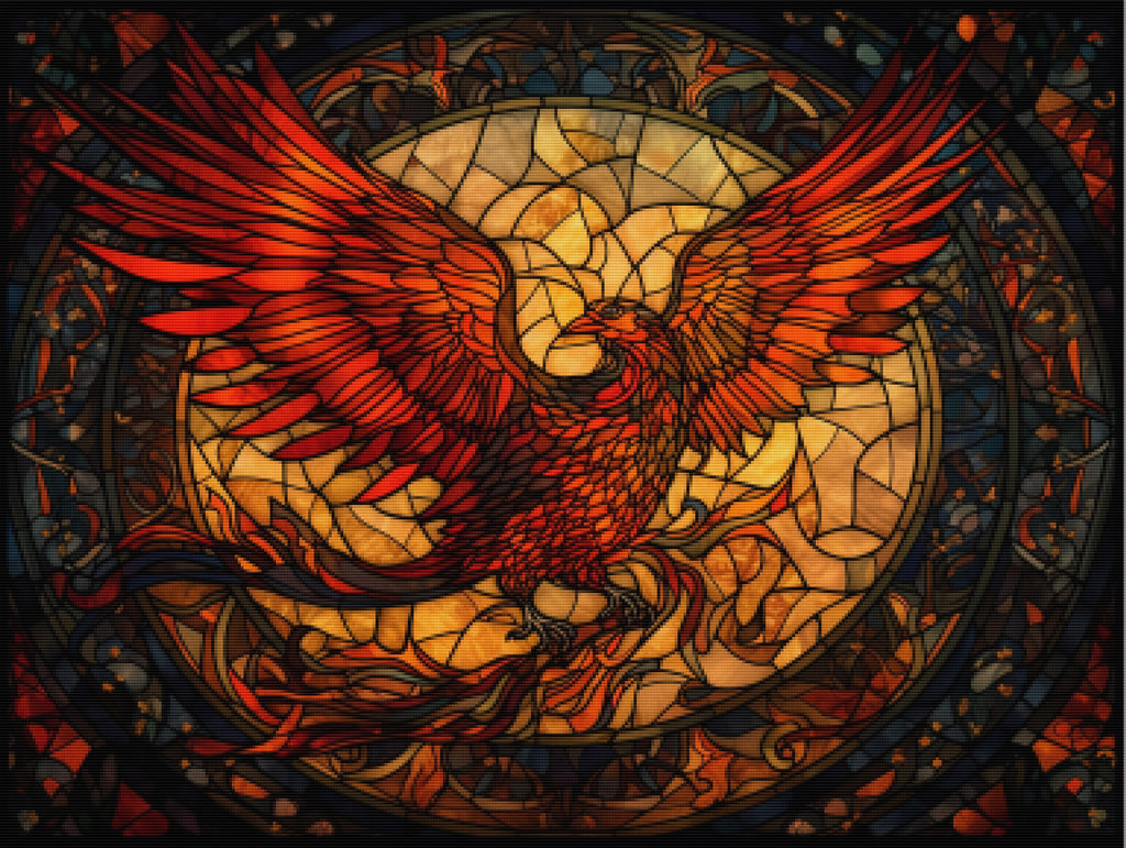 Mythical Phoenix Rising Stained Glass Official Diamond Painting Kit ...