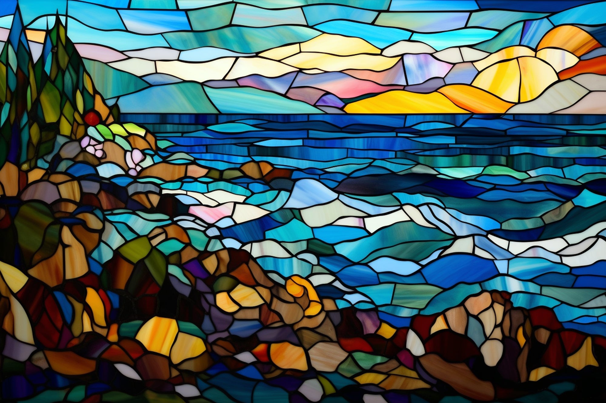 Ocean View Stained Glass Pattern Stained Glass Pattern Sweet Sunrise