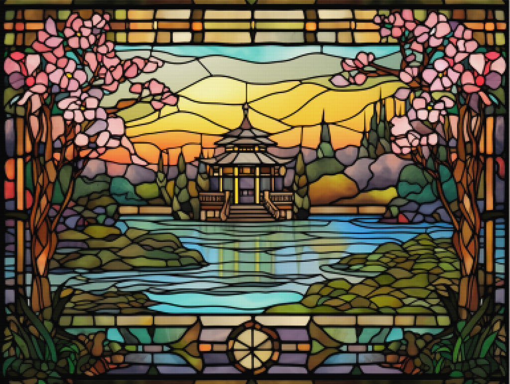 Pagoda Stained Glass Official Diamond Painting Kit | Diamond Art ...