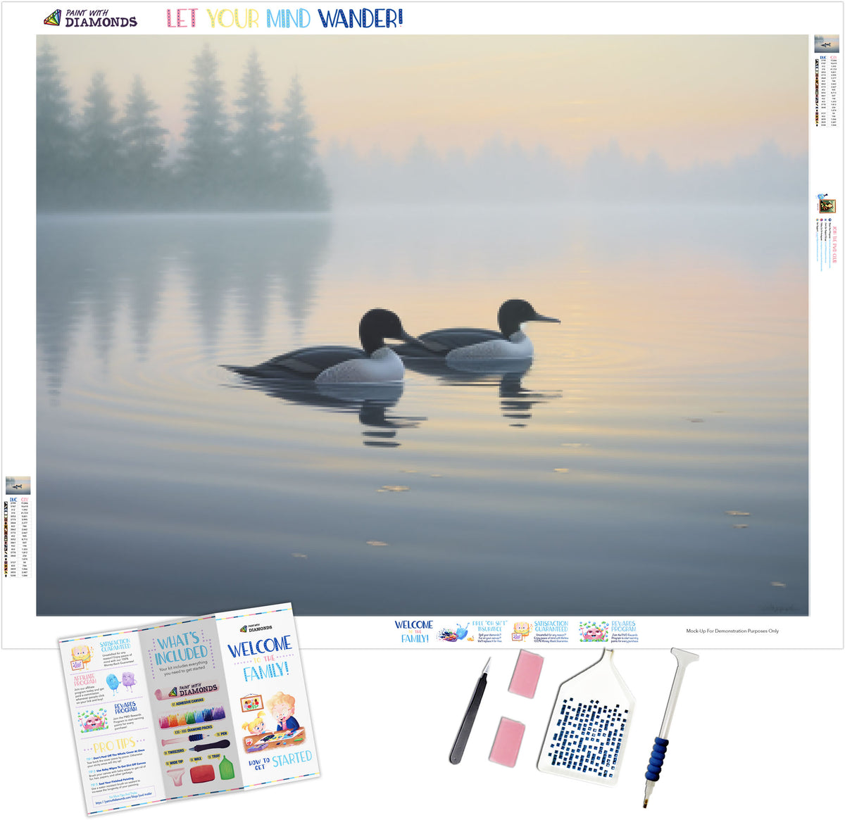 Pair of Loons on a Lake Official Diamond Painting Kit | Diamond Art ...