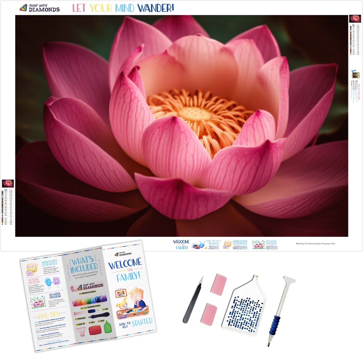 Pink Lotus Flower Close-up Official Diamond Painting Kit | Diamond Art ...