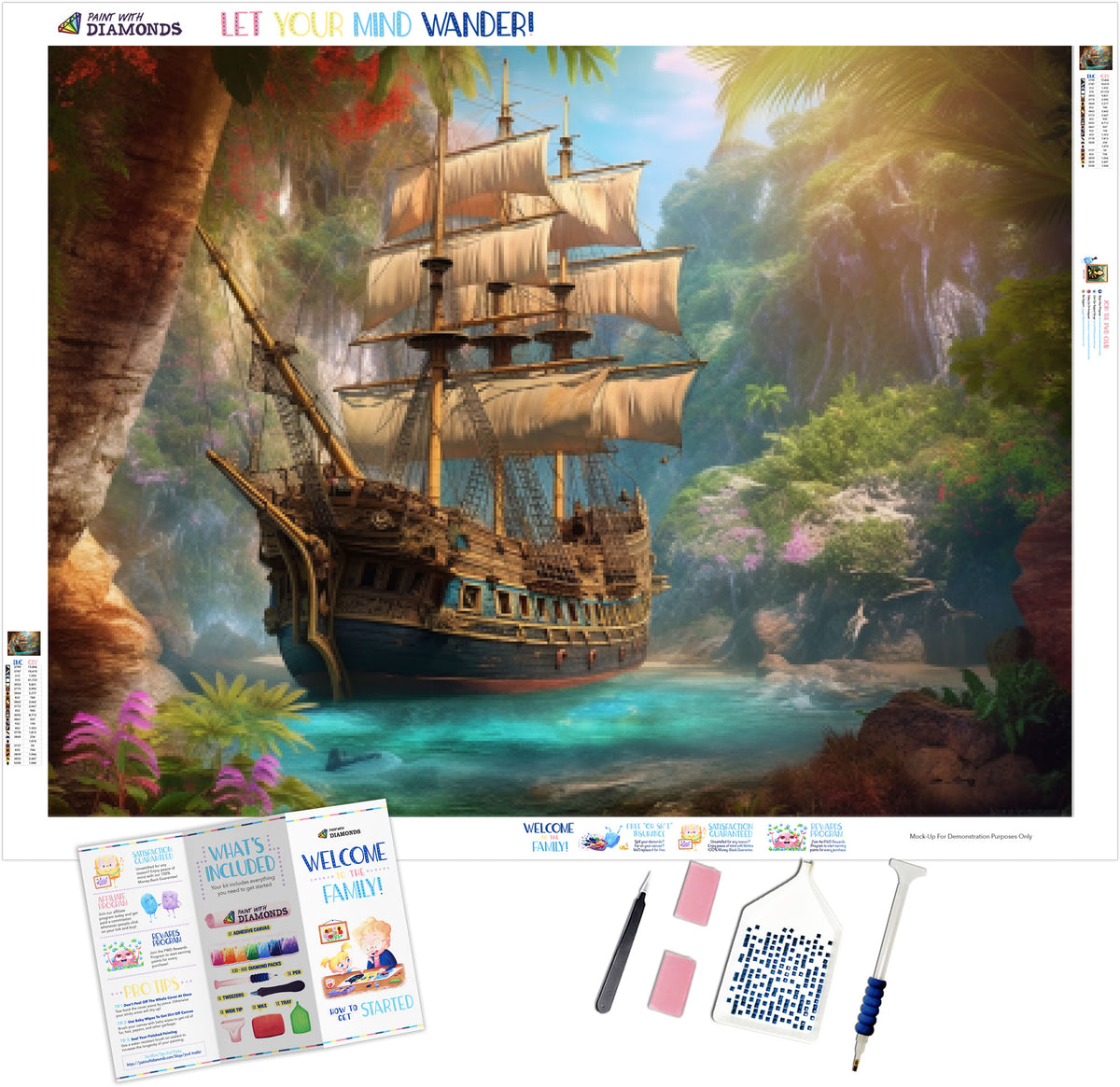 Pirate Ship in a Tropical Cove Official Diamond Painting Kit | Diamond ...