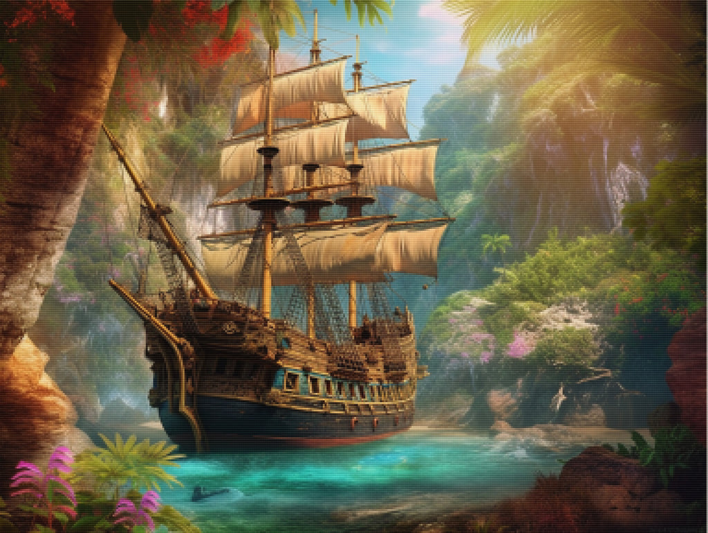 Pirate Ship in a Tropical Cove Official Diamond Painting Kit | Diamond ...