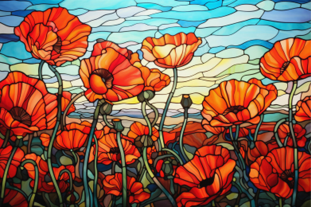 Poppy Field Stained Glass Diamond Painting Kit Paint With Diamonds