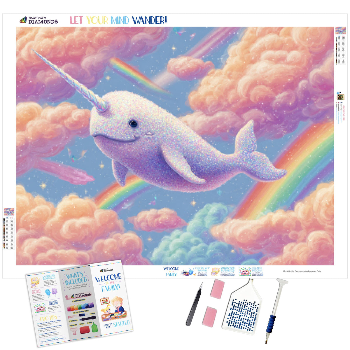 Rainbow Narwhal Sky Swim Diamond Painting - Full Drill Kit | Paint With ...