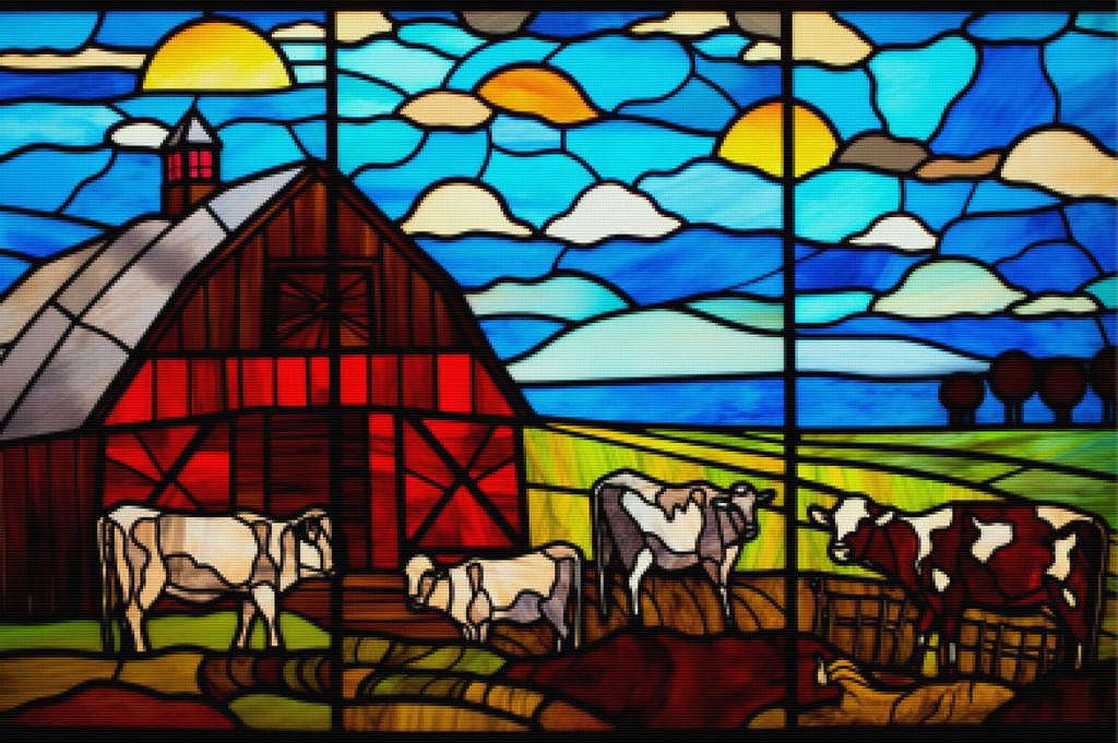 Red Barn Farm Landscape Stained Glass Official Diamond Painting Kit ...