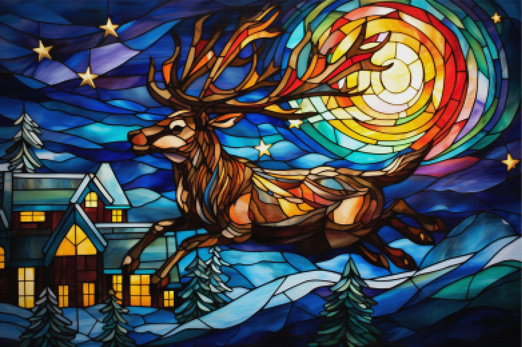 Reindeer In Flight Stained Glass Diamond Painting Kit Paint With ...