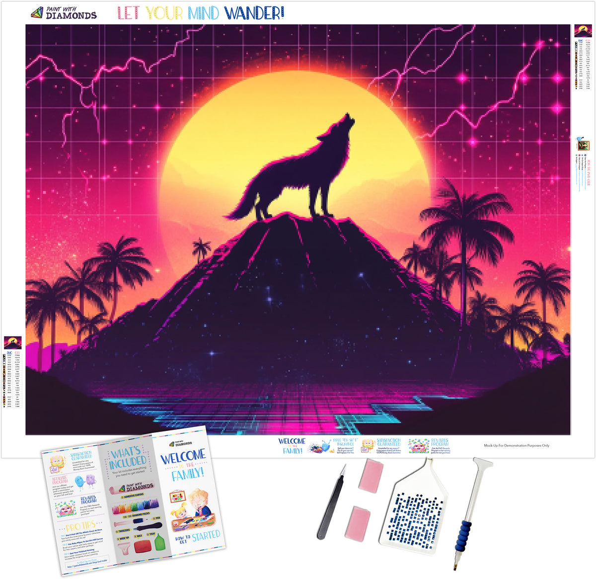 Retro Wilderness 80s Synthwave Wolf Official Diamond Painting Kit ...