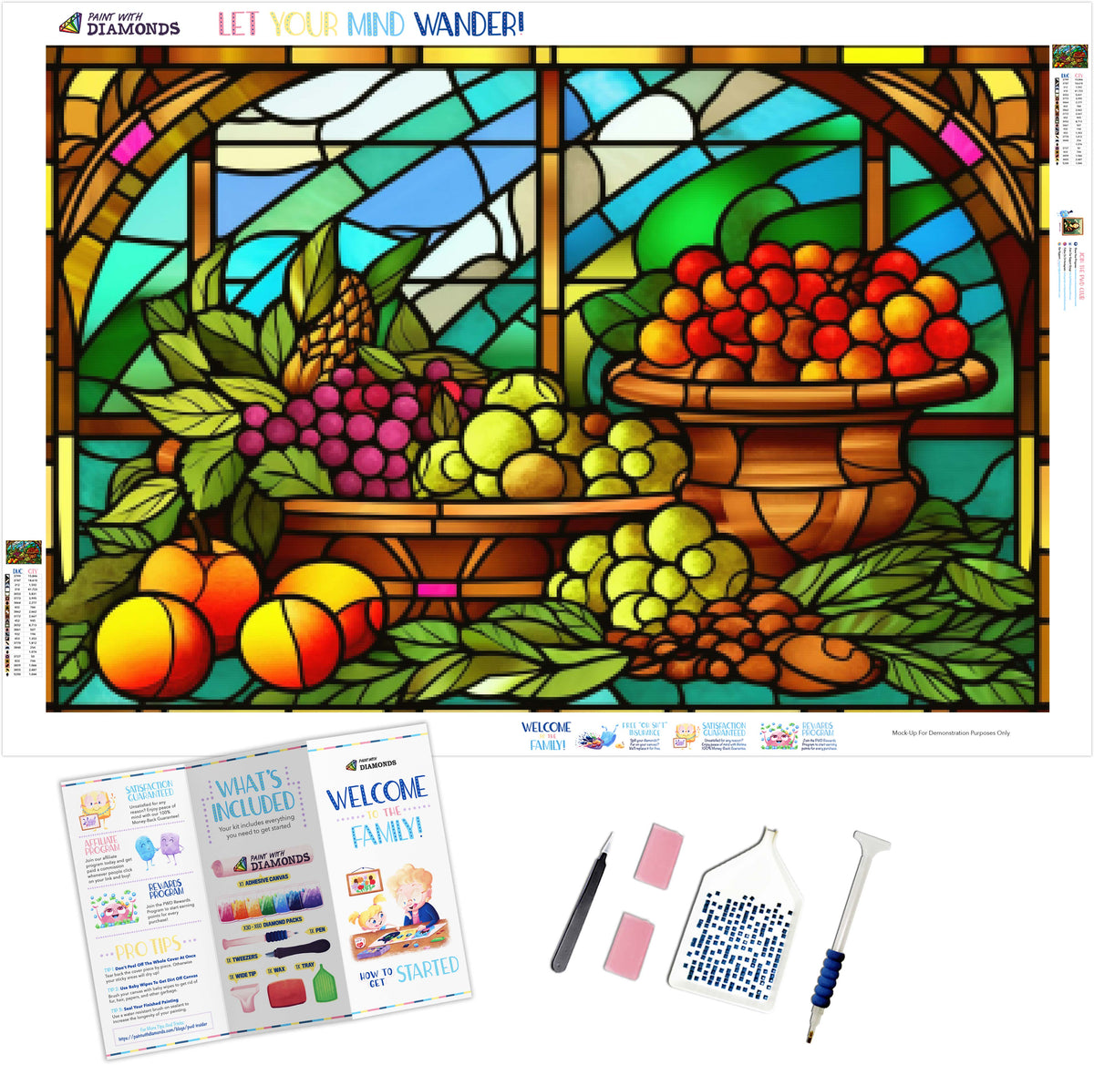 Ripe Fruits Stained Glass Official Diamond Painting Kit | Diamond Art ...